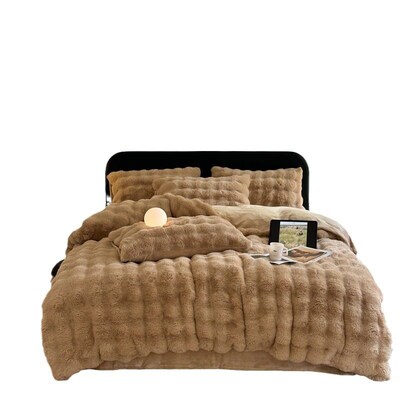 Rabbit Plush Four-piece Quilt Ver Padded Ral Fleece Bed Shee