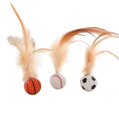 Cat Teaser Wand with Chewable Bouncy Ball and Feather Toy, a