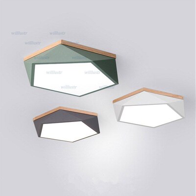 Modern Geometry Ceiling Lamp Wood Iron Diamond Bedroom Resta