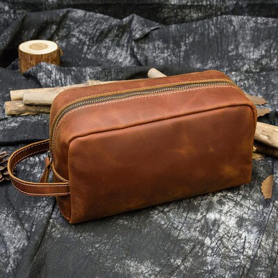 Style Mens Crazy Horse Leather Wash Bag Casual Clutch Bag L