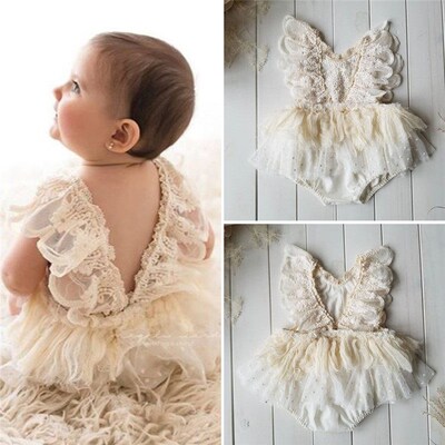 Newborn Baby Girls Rompers Summer Autumn Lace Flower Backles