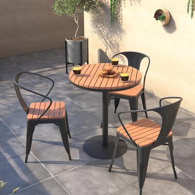 现代吃户外桌椅组合露天小店奶茶店塑简木桌椅约75918咖啡厅休闲