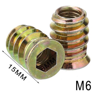 100Pcs M6 Threaded Hex Drive Insert Galvanized Carbon Steel