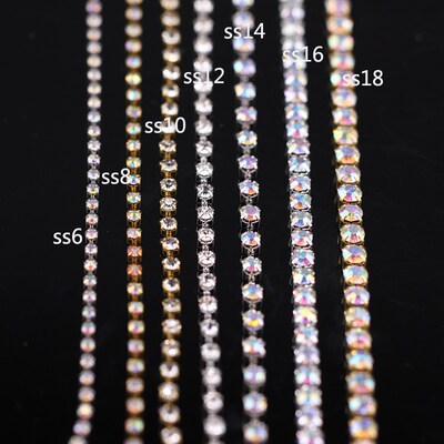 1Yard 10Yards/Roll SS6-SS18 Shiny Crystal Rhinestone Chain S