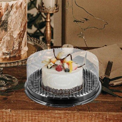 10pcs Cake Boxes 8 Inch Black Base Clear PET Material