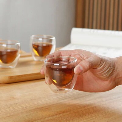 80ML/150ML 2-18PCS Double Wall Glass Kung Fu Tea Cup Transpa