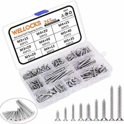 265Pcs/Set 304 Stainless Steel Flat Head Self Tapping Screw