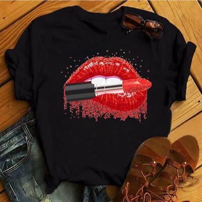 Casual Top Pink Leopard Print Lips Womens Top New Womens S