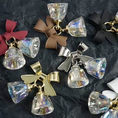 5PCS Christmas Bell Pendant Luxury Nail Charms Bow Crystal M