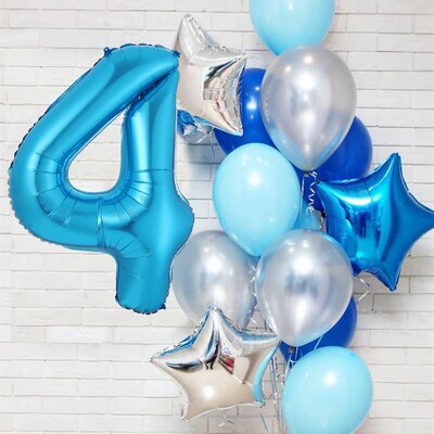 12pcs/lot boy Birthday Balloons with 40inch blue Number balo