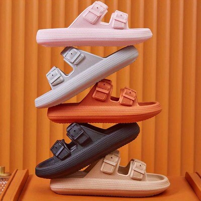 Thick Platform Cloud Slippers Women Fashion Buckle Soft