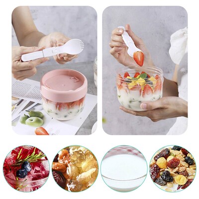 3Pcs Overnight Oats Container With Lid Foldable Spoon Portab