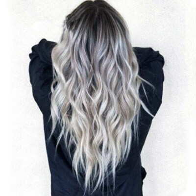 Black And Gray Highlighted Middle-part Curly Hair Wig Gradie
