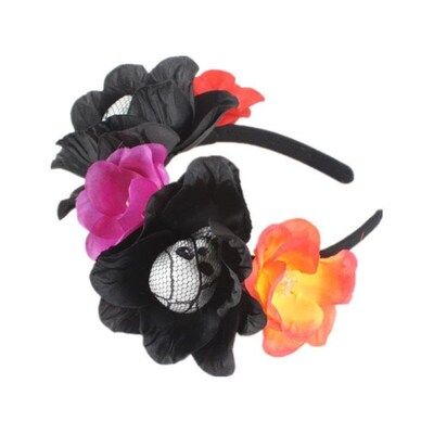 Halloween Horror Skull Lace Headband Artificial Flower wrea1