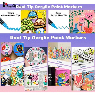 AngelMark Acrylic Marker Pen Double Headed Waterproof Art Pa