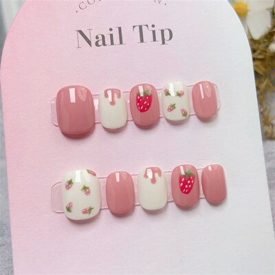 10Pcs Cute Handmade Press On Nails Full Cover Pearls Design
