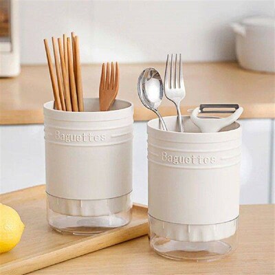 Round Draining Kitchen Utensil Holder Cutlery Storage Box