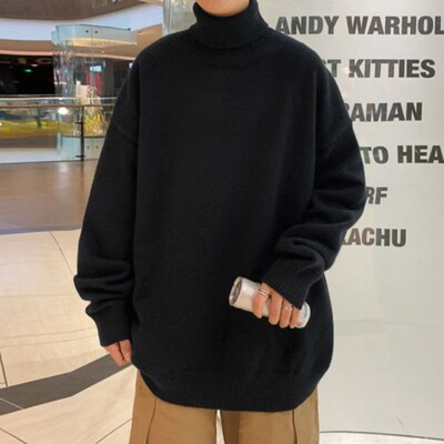 Knitted Warm Sweater Men Turtleneck Sweater Mens Loose Casu
