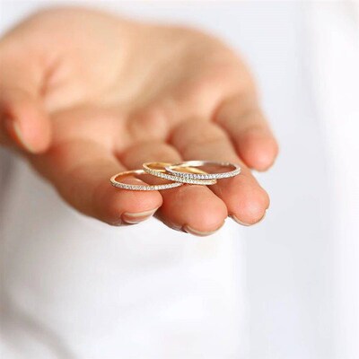 Delicate Micro Pave Zircon Rings For Women Trendy Chic Cryst