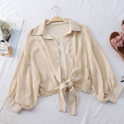 Casual Loose Hollow White Clothes Elegant Solid Color Tied W