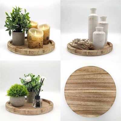 Decorative Wooden Serving Tray Rustic Round Wood Plate Vinta