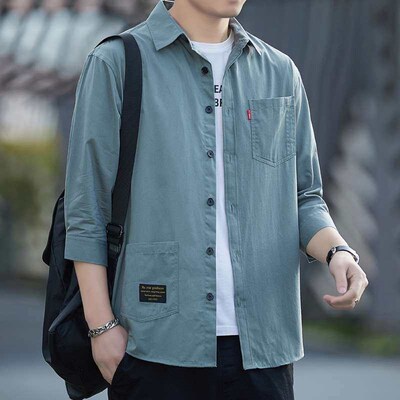 Spring and Summer New Mens Short-sleeved Seven-sleeved Shir