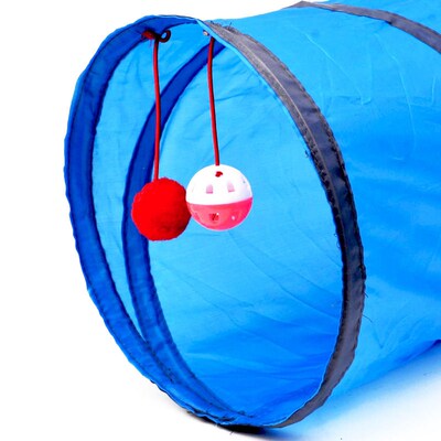 Cat Tunnel Toy Funny Pet 2 Holes Play Tubes Balls Collapsibl