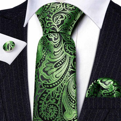 Fashion Silk Men Tie Green Teal Blue Solid Paisley Striped P