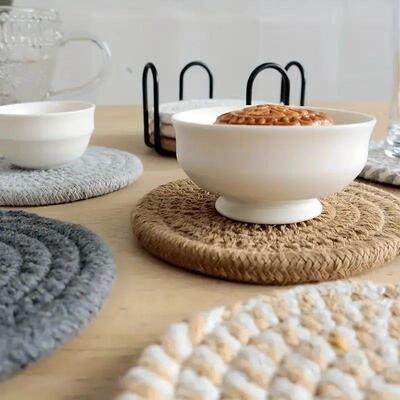 8-Piece Set Absorbent Coasters for Drinks, Minimalist Cotton