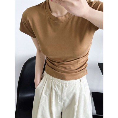 Luxi design figure-flattering round collar short-sleeved T-s