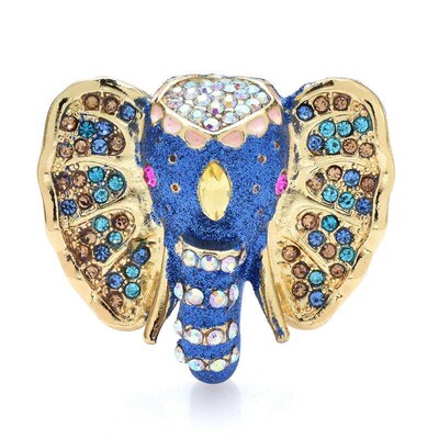 Blue Elephant Head Brooches For Women Unisex Enamel