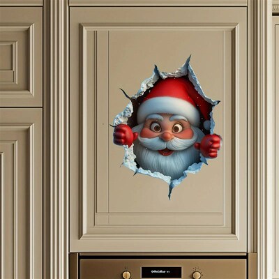3D Reindeer Break-Through Wall Decal, Vinyl Chritma Wall er,