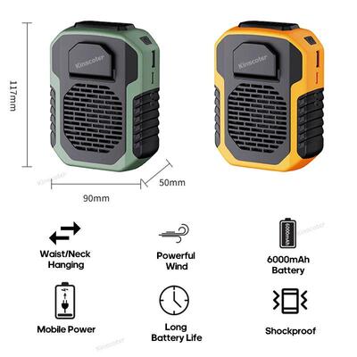Kcoter 6000mAh Hanging NeckWaist Fan USB Portable Rechargeab