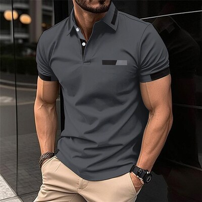 Mens Casual Shirt Chest False Pocket Lapel Button Business