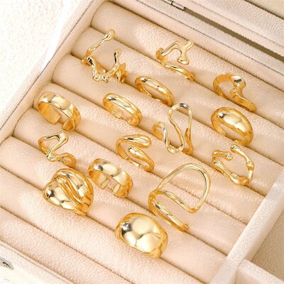 15Pcs/Set Exaggerated Metal Irregular Lines Water Droplet Sm