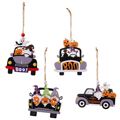 Halloween decorations Pumpkin Midget car wood pendant 挂件