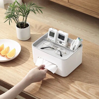 Tissue Box Napkin Holder Remote Control Storage Desk Organiz