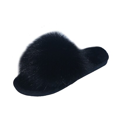 Solid Color One-line Fur Slippers For Women, Indoor Flooring