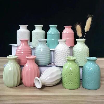 1Pcs Mini Candy Color Ceramic Vase Desktop Flower Pot Home A