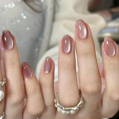 24pcs Simple Almond False Nails Sets Blush Design Press on N