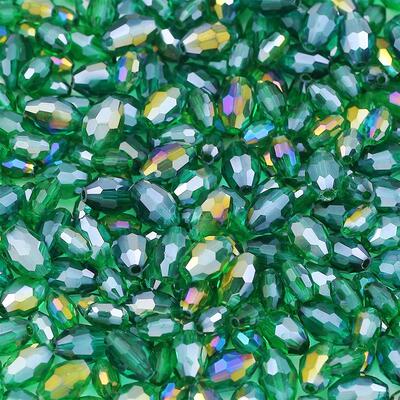 4x6/6x8mm Hole Green AB Oval Faceted Austrian Crystal Glass