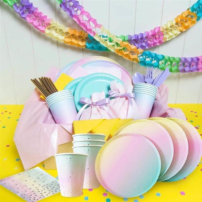 1 Set Disposable Round Flag Rainbow Paper Cup Paper Towel P