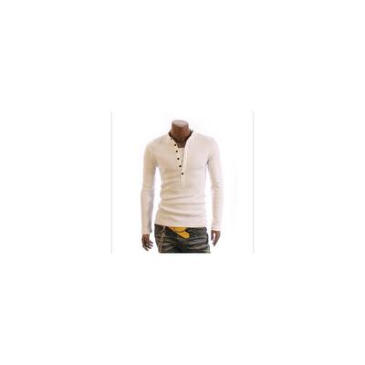 Long sleeve T - shirt new false two buttons to decorate the