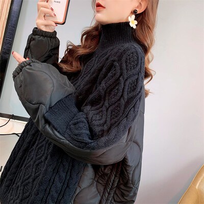 Spliced Winter Super Warm High-neck Mid-length Womens Sweat