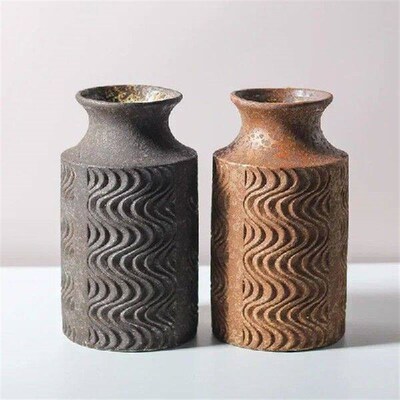 Creative ceramic vase knife carved wave pattern flower