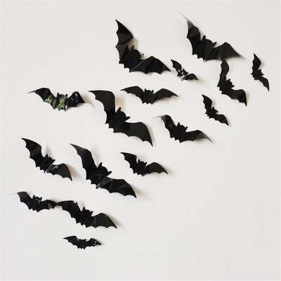 16pcs Halloween 3D black bat Wall Stickers Halloween party