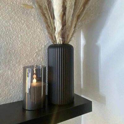 Striped Ceramic-Like Plastic Vase For Flowers Decorative Flo