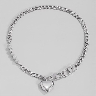 Salircon Punk Stainless Steel Heart Pendant Necklace for