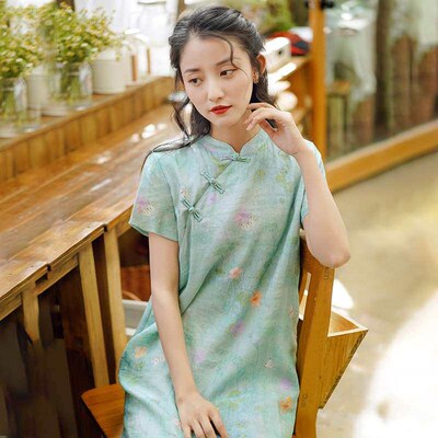 cotton and linen womens clothing retro short sleeve ramie d