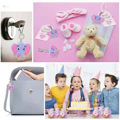 90Pcs Elephant Keychains with Organza Bags Kraft Tag for